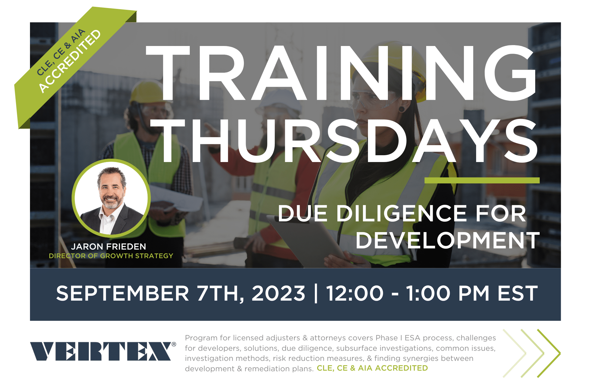 TRAINING THURSDAYS Accredited Webinar: "DUE DILIGENCE FOR DEVELOPMENT" | VERTEX